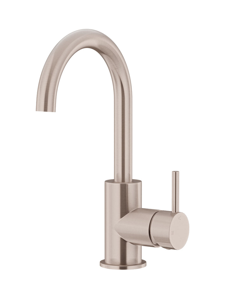 Round Gooseneck Basin Mixer with Cold Start - Champagne (MB17-CH) | Meir